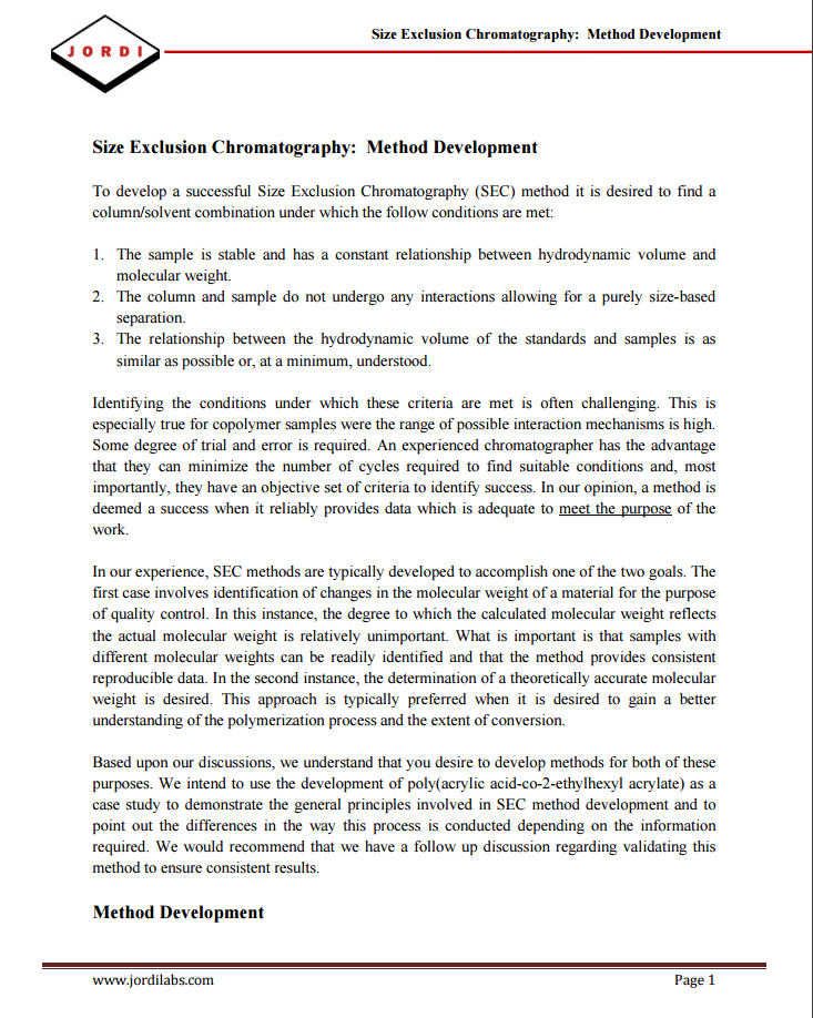 GPC/SEC Method Development White Paper - Jordi Labs - Analytical ...